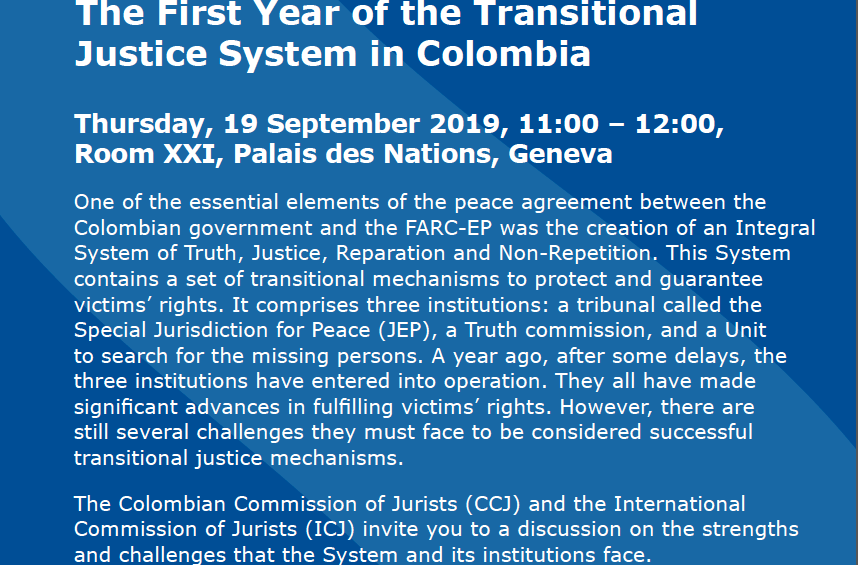 Event: The first year of the transitional justice system in Colombia ...