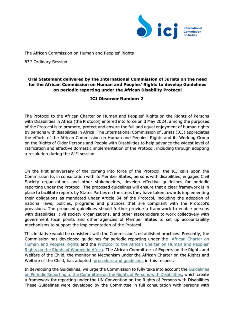 Oral statement on the need for the ACHPR to develop periodic reporting ...